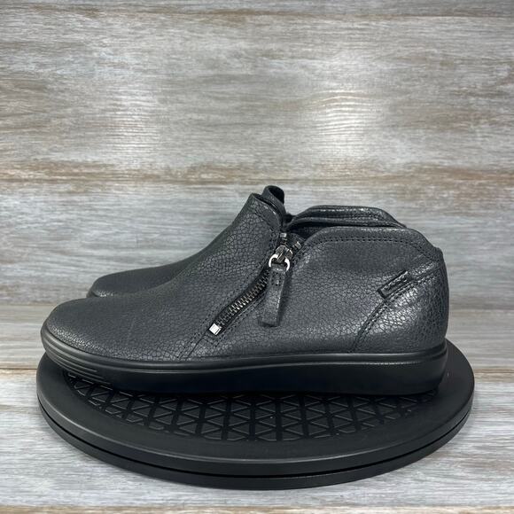 Ecco | Shoes | Ecco Womens Soft Low Cut Zip Black Leather Ankle Bootie ...